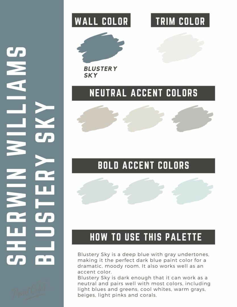 Sherwin Williams Blustery Sky Paint Color Palette - The Paint Color Project