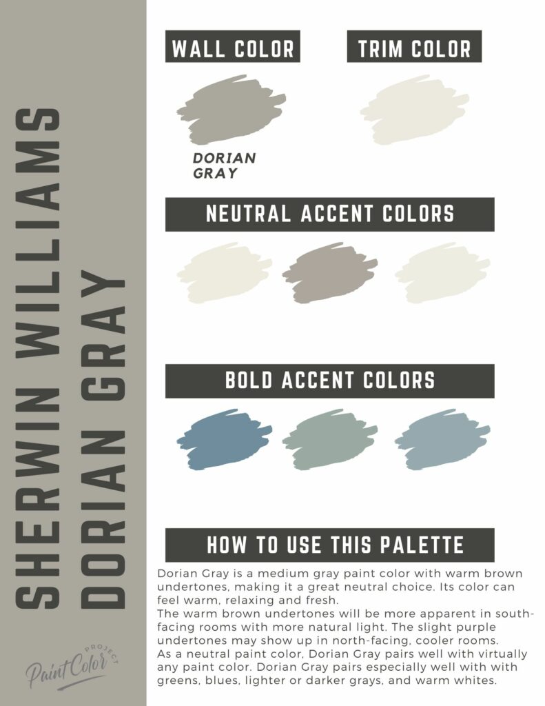 Sherwin Williams Dorian Gray Paint Color Palette - The Paint Color Project