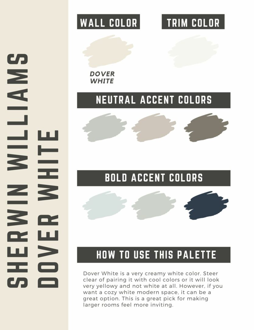 Sherwin Williams Dover White Paint Color Palette - The Paint Color Project