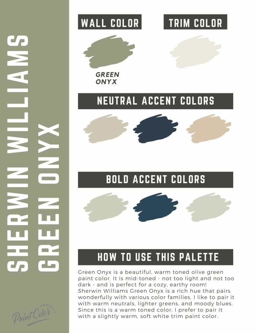 Sherwin Williams Green Onyx Paint Color Palette - The Paint Color Project