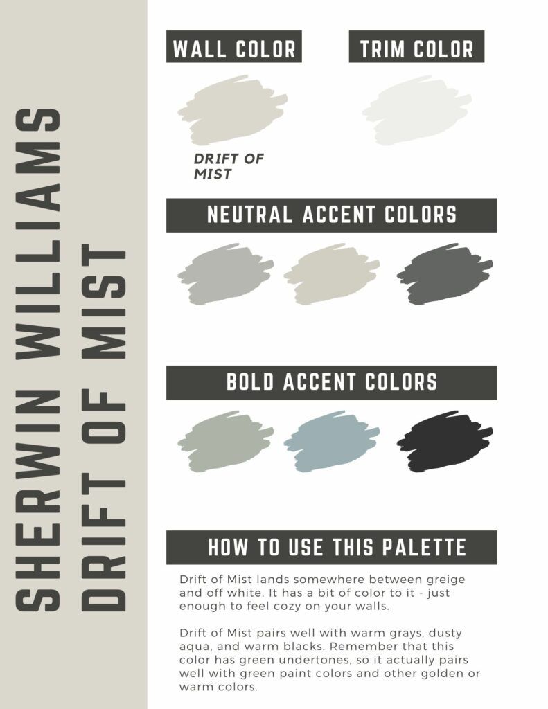 Sherwin Williams Drift of Mist Paint Color Palette - The Paint Color ...