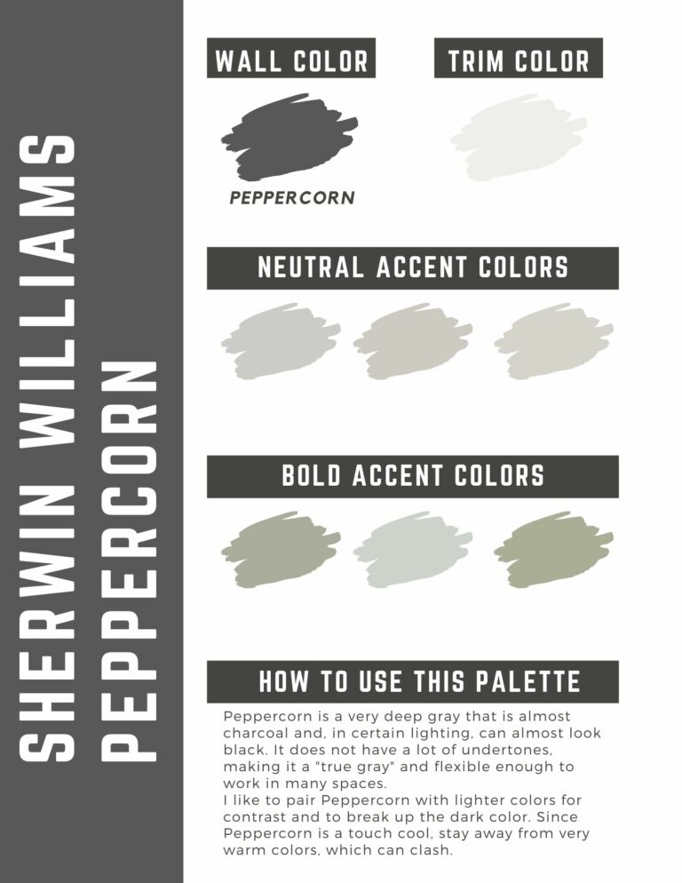 Sherwin Williams Peppercorn Paint Color Palette - The Paint Color Project