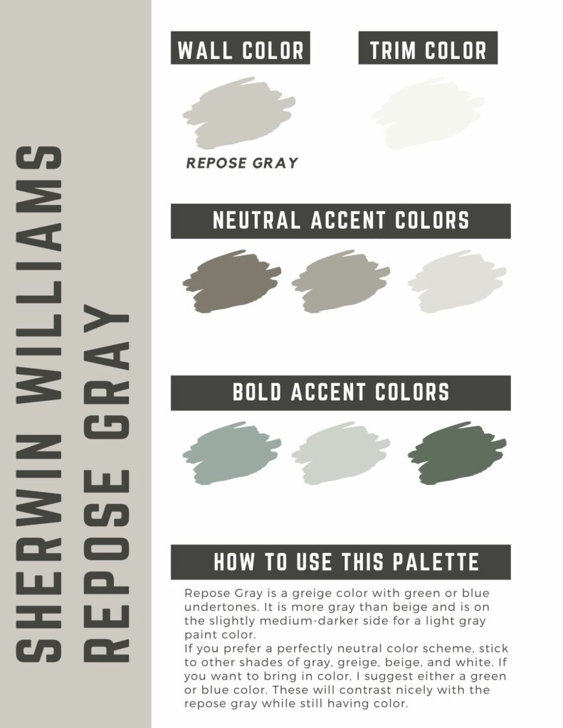 Sherwin Williams Repose Gray Paint Color Palette - The Paint Color Project
