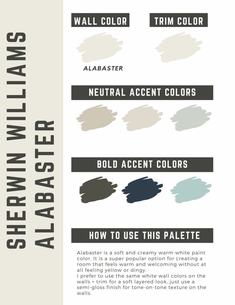 Sherwin Williams Alabaster Paint Color Palette - The Paint Color Project
