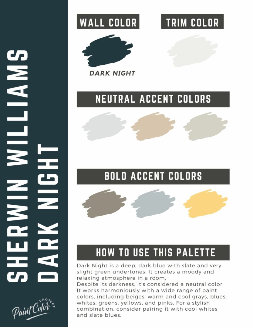 Sherwin Williams Dark Night Paint Color Palette - The Paint Color Project