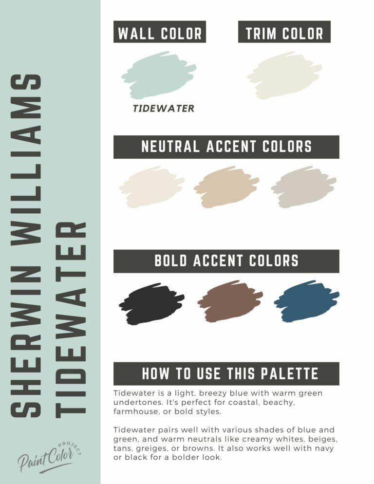 Sherwin Williams Tidewater Paint Color Palette - The Paint Color Project