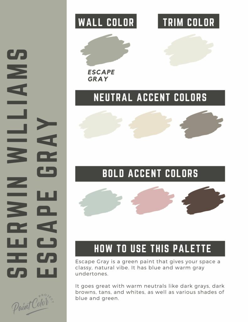 Sherwin Williams Escape Gray Paint Color Palette - The Paint Color Project
