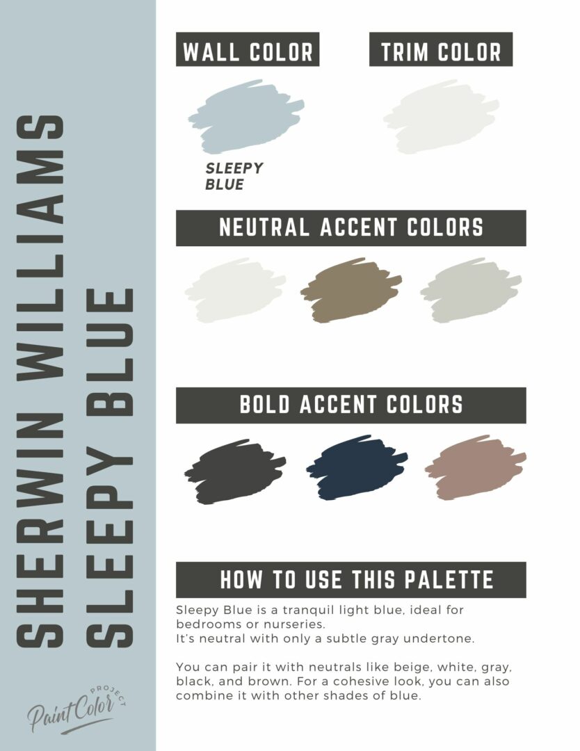 Sherwin Williams Sleepy Blue Paint Color Palette - The Paint Color Project