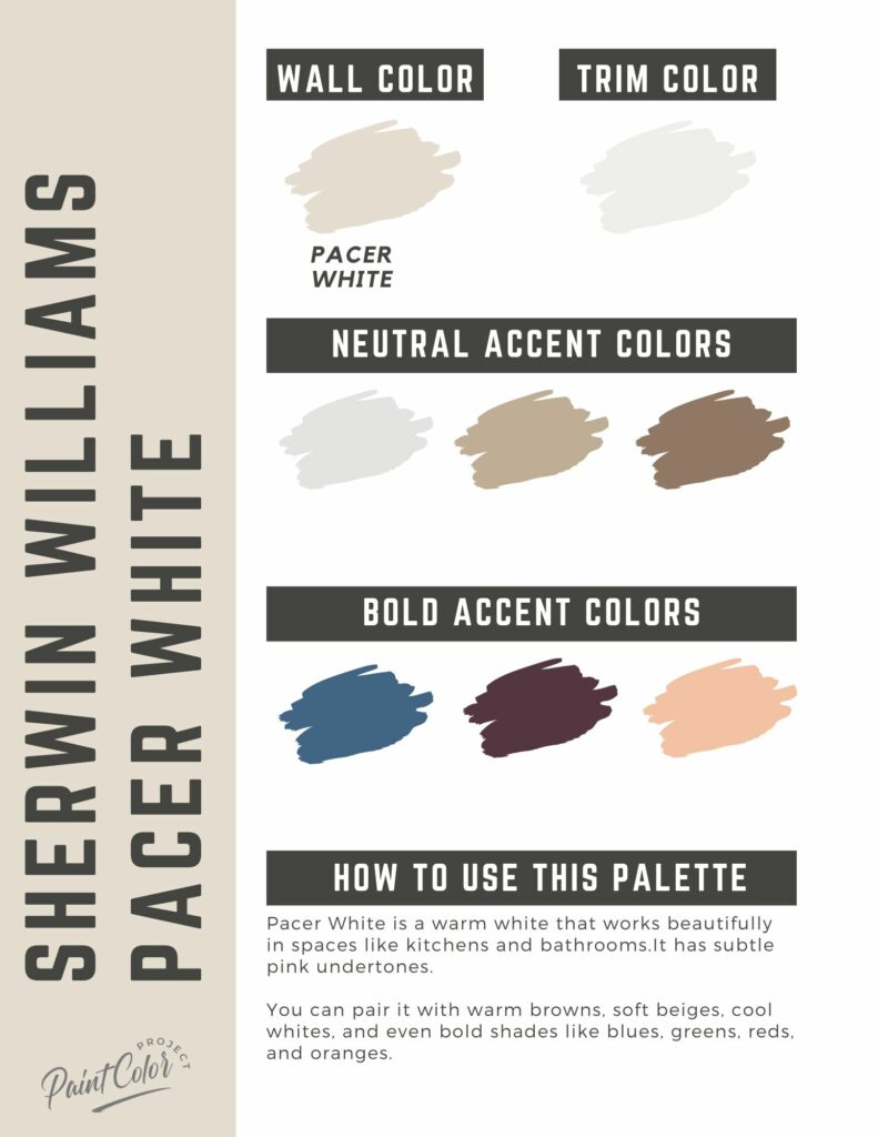 Sherwin Williams Pacer White Paint Color Palette - The Paint Color Project