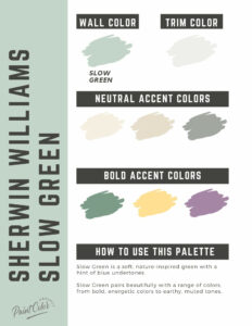 Sherwin Williams Slow Green Paint Color Palette - The Paint Color Project