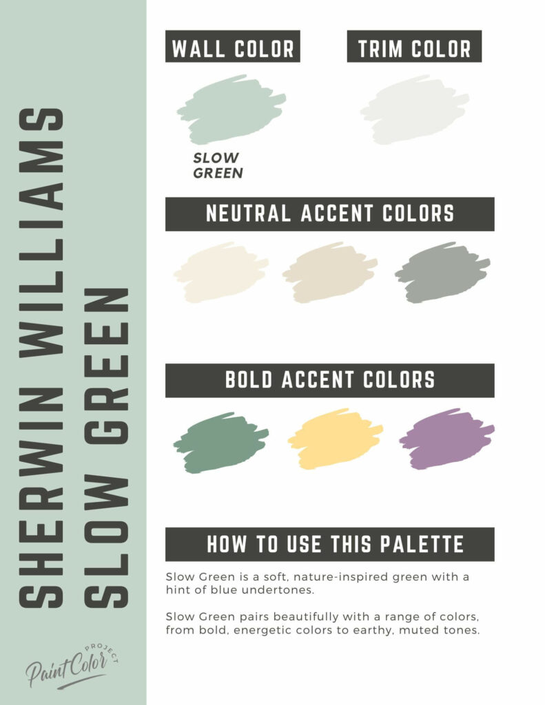 Sherwin Williams Slow Green Paint Color Palette - The Paint Color Project