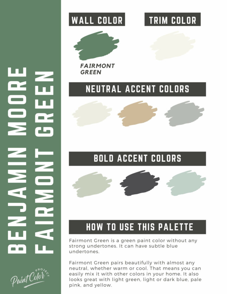 Benjamin Moore Fairmont Green Paint Color Palette - The Paint Color Project