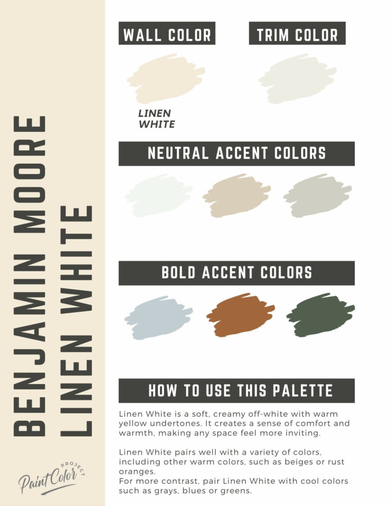 Benjamin Moore Linen White Paint Color Palette - The Paint Color Project