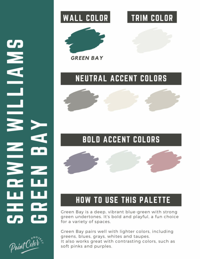 Sherwin Williams Green Bay Paint Color Palette - The Paint Color Project
