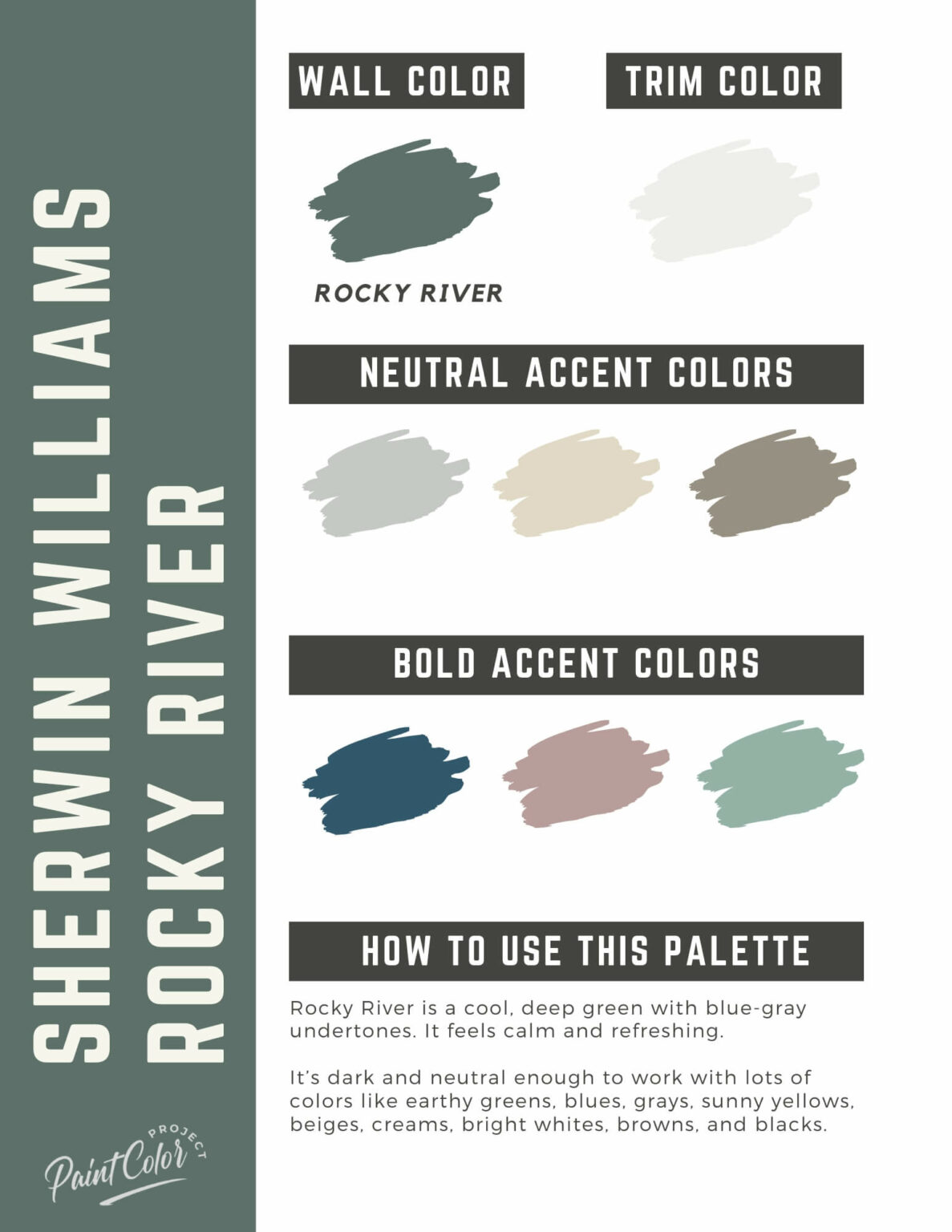 Sherwin Williams Rocky River Paint Color Palette - The Paint Color Project