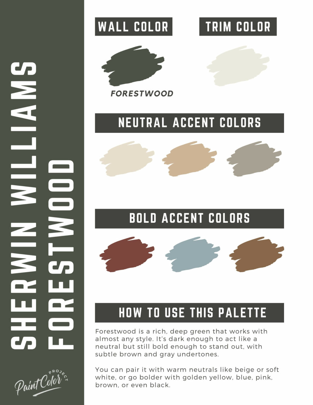 Sherwin Williams Forestwood Paint Color Palette - The Paint Color Project