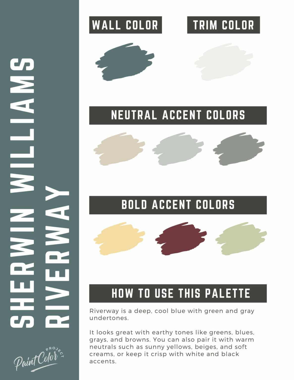Sherwin Williams Riverway Paint Color Palette - The Paint Color Project