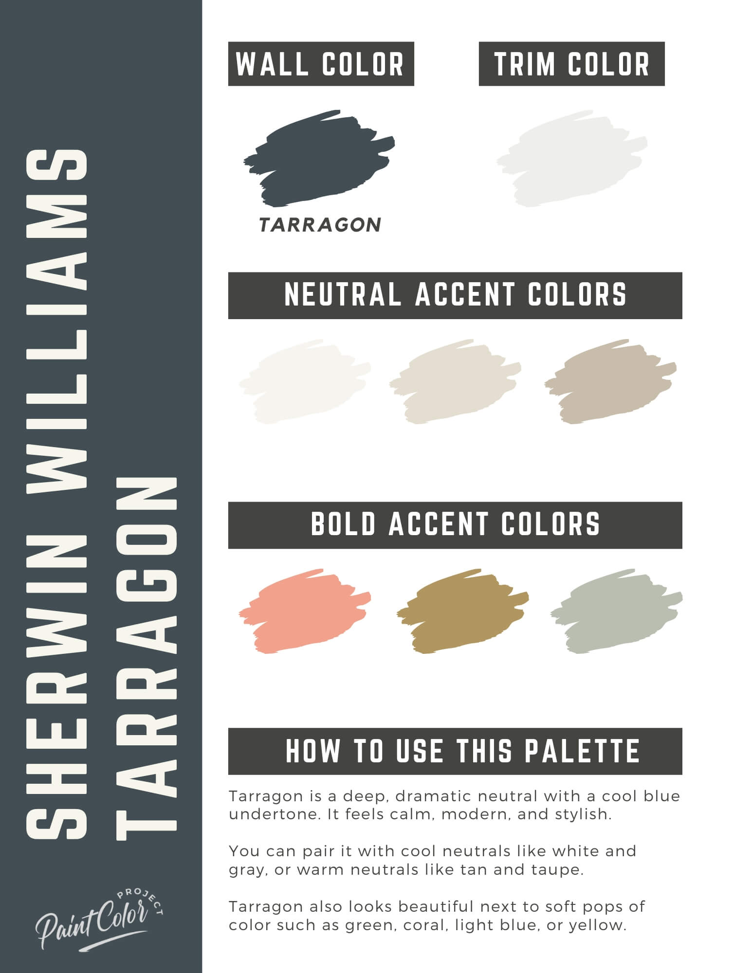 Sherwin Williams Tarragon Paint Color Palette - The Paint Color Project