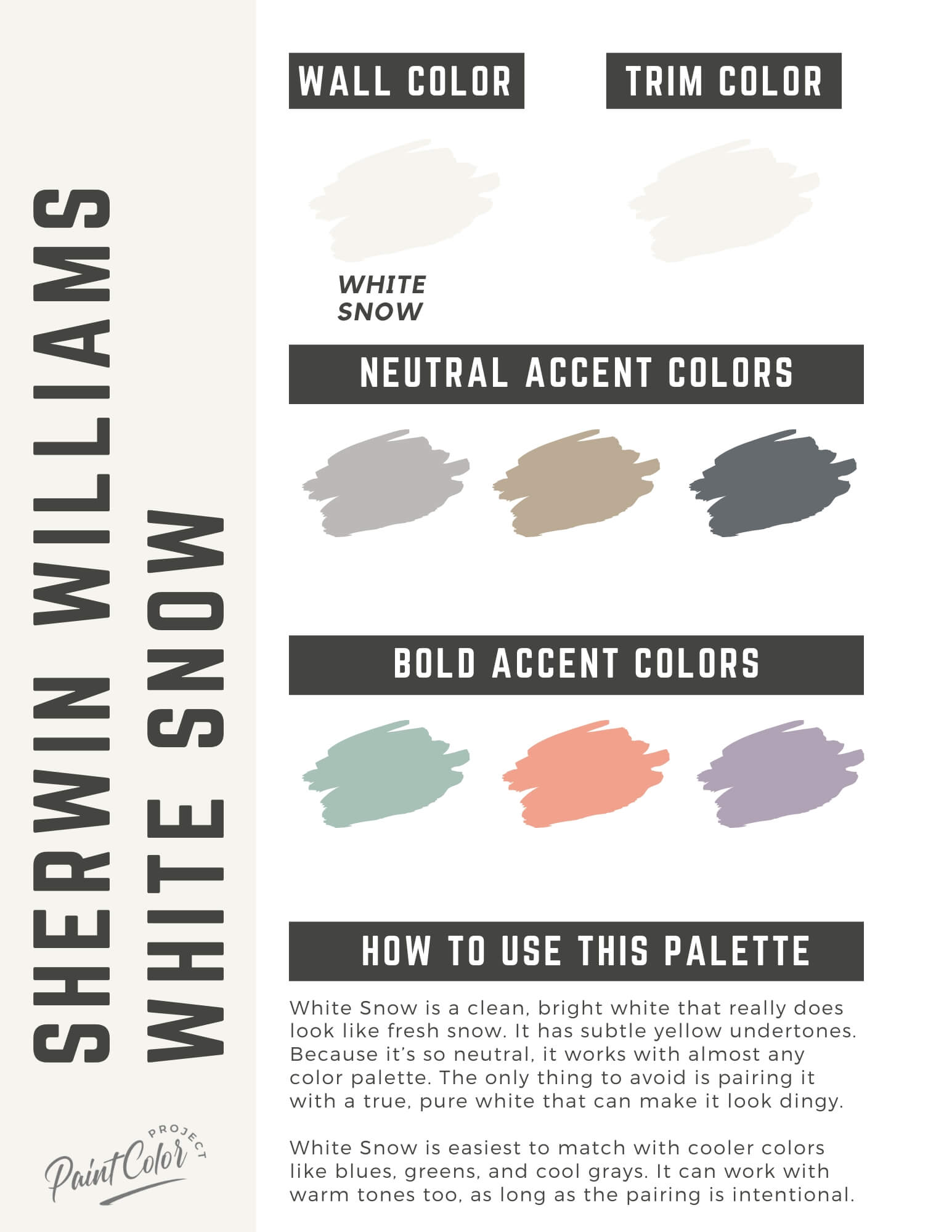 Sherwin Williams White Snow Paint Color Palette - The Paint Color Project